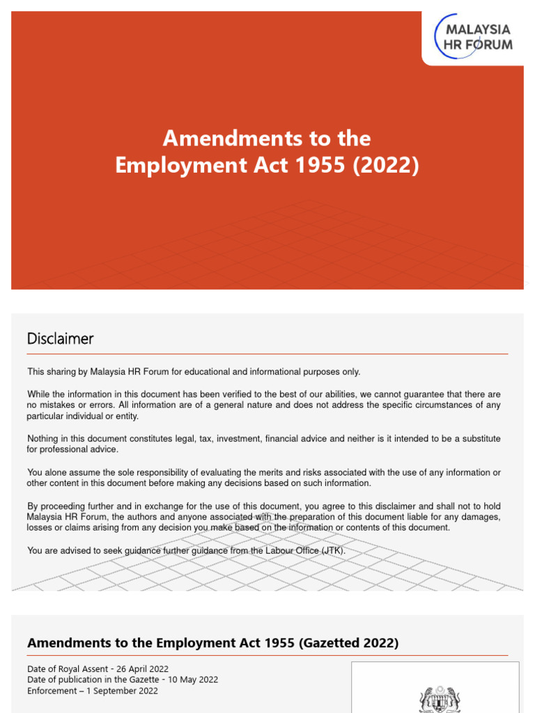 2022 Amendments to Employment Act 1955 | PDF | Employment | Overtime