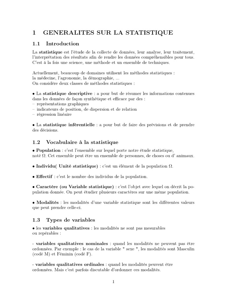 Statistique Descriptive 1 | PDF