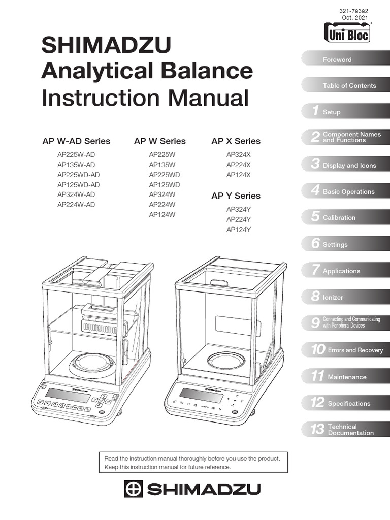 Instruction Manual: Shimadzu Analytical Balance | PDF | Power Supply ...