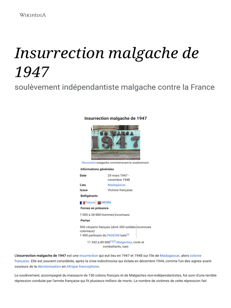 Insurrection malgache de 1947-1948 | PDF | Histoire