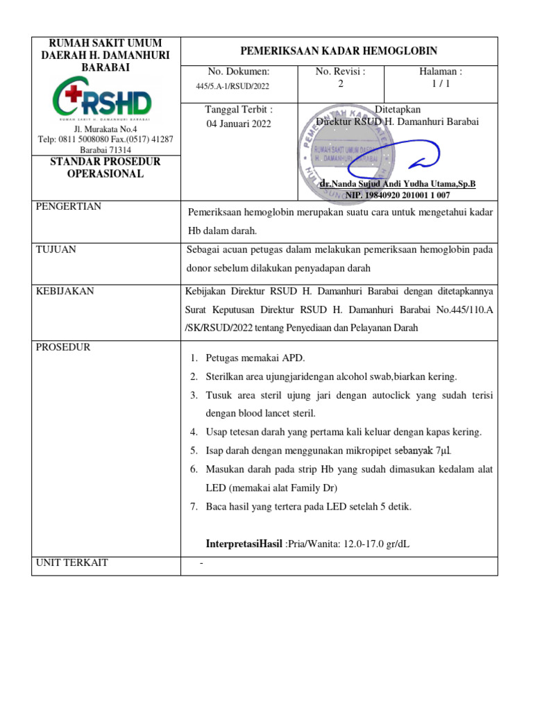 SPO Pemeriksaan Kadar Haemoglobin | PDF