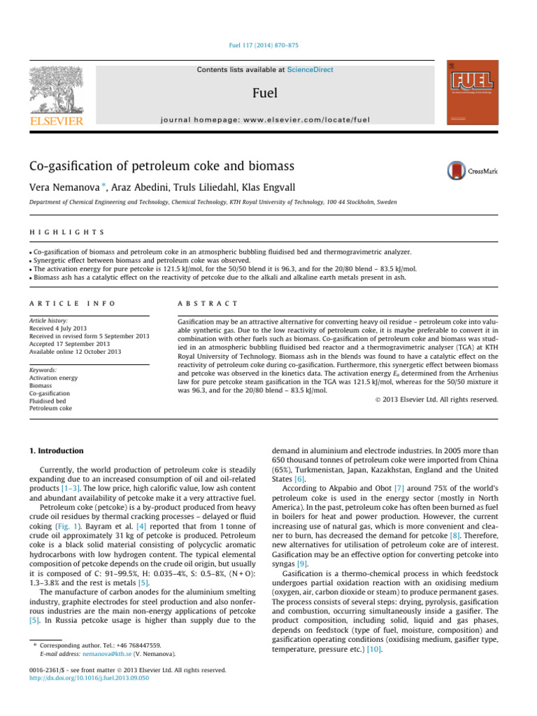 Co-Gasification of Petroleum Coke and Biomass | PDF | Gasification ...