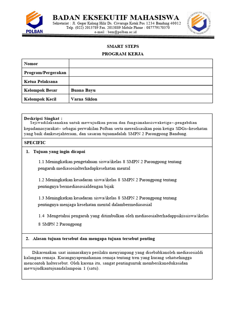 Smart Steps Program Kerja | PDF