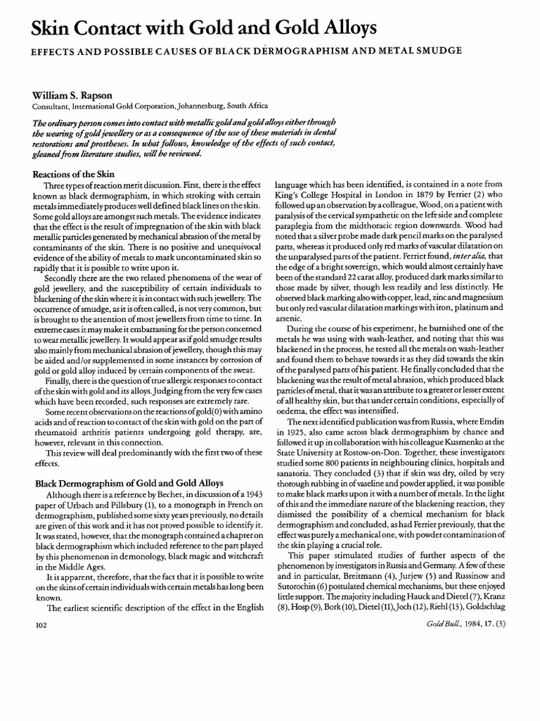 Skin Contact With Gold and Gold Alloys | PDF | Gold | Wear