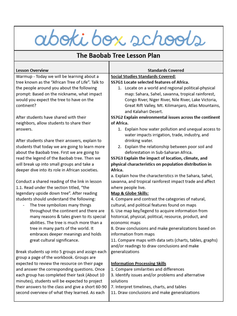 The Baobab Tree Lesson Plan | PDF | Africa | Information