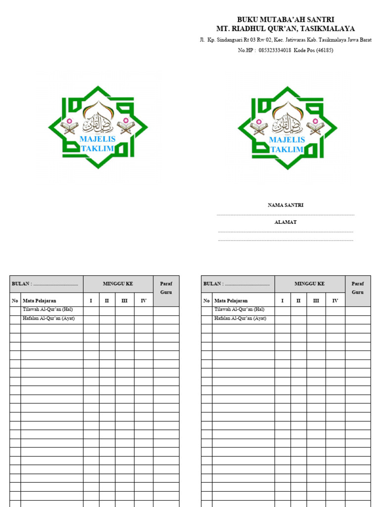 Cover Buku Mutabaah RQ | PDF