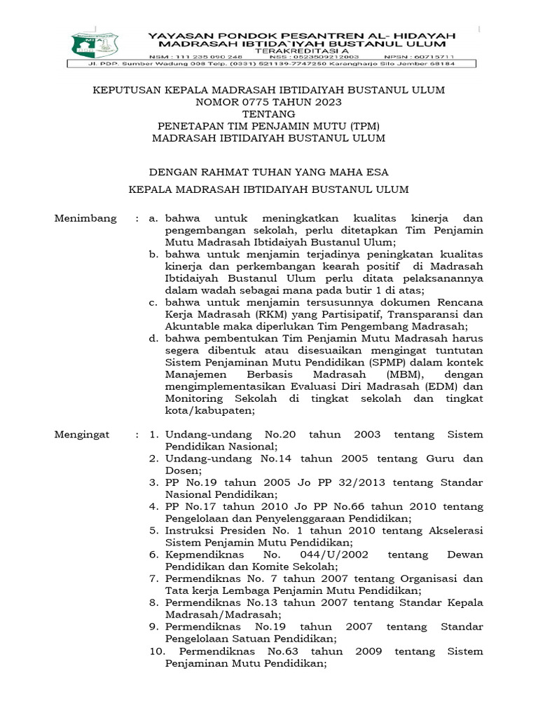 Contoh SK Tim Penjaminan Mutu | PDF