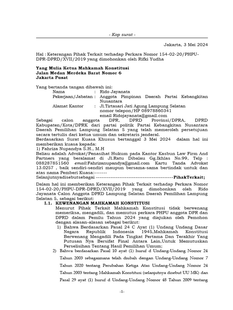 4 - Rido Jayanata - Keterangan Pihak Terkait Partai Politik | PDF