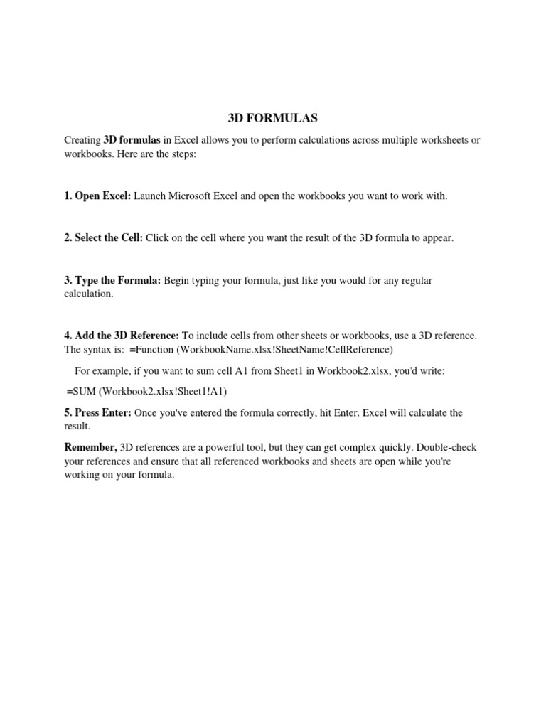 Excel 3D Formulas Guide | PDF
