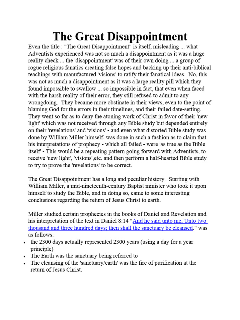 The Great Disappointment Explained | PDF | Prophecy | Christian Belief ...