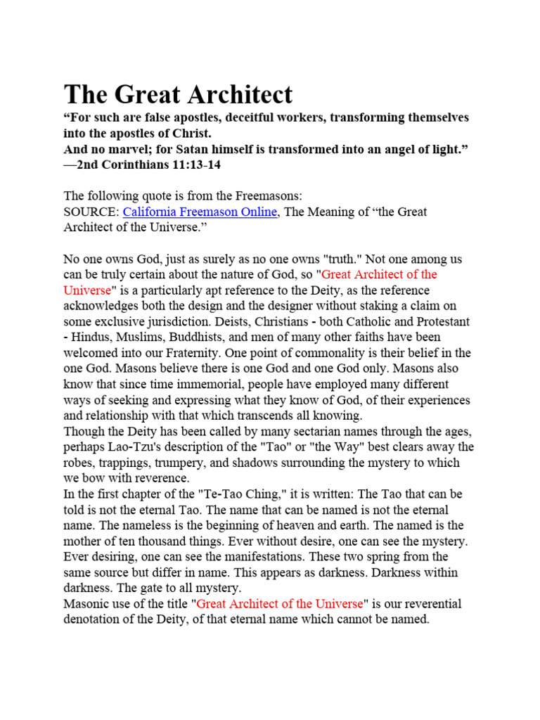 The Great Architect | PDF | God | Heaven