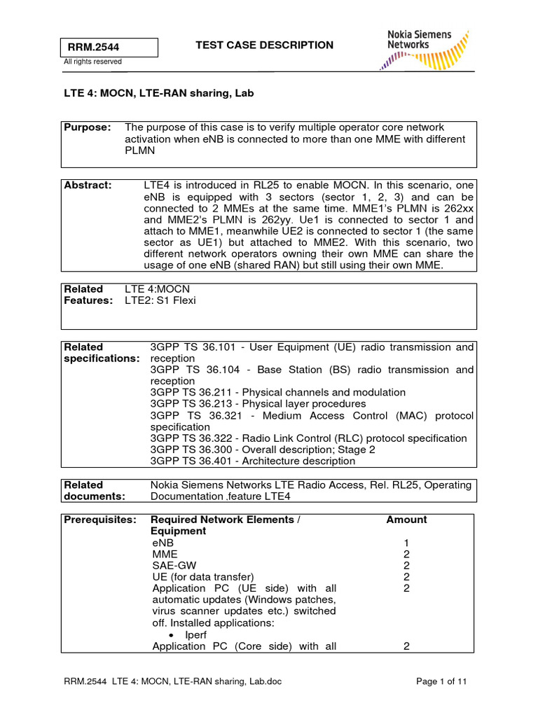LTE MOCN & RAN Sharing Test Guide | PDF | Telecommunications | Computing