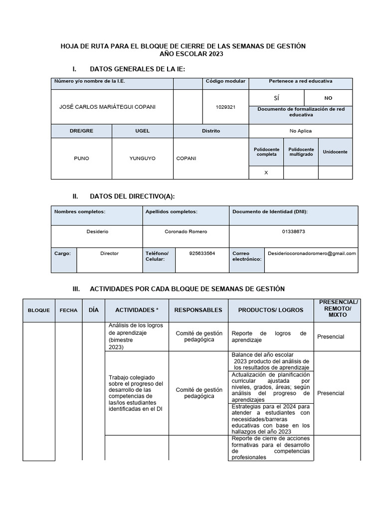 Hoja de Ruta para El Bloque de Cierre de Las Semanas de Gestión | PDF | Evaluación