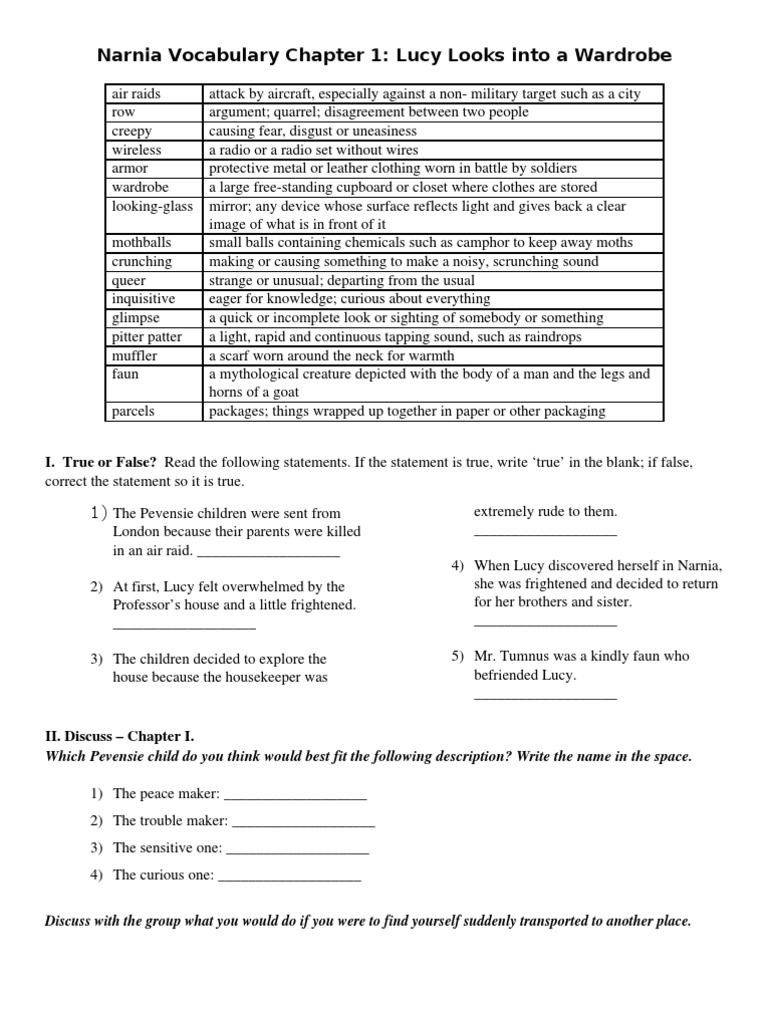 Narnia Vocabulary: Chapters 1-5 | PDF | Aslan | The Chronicles Of Narnia