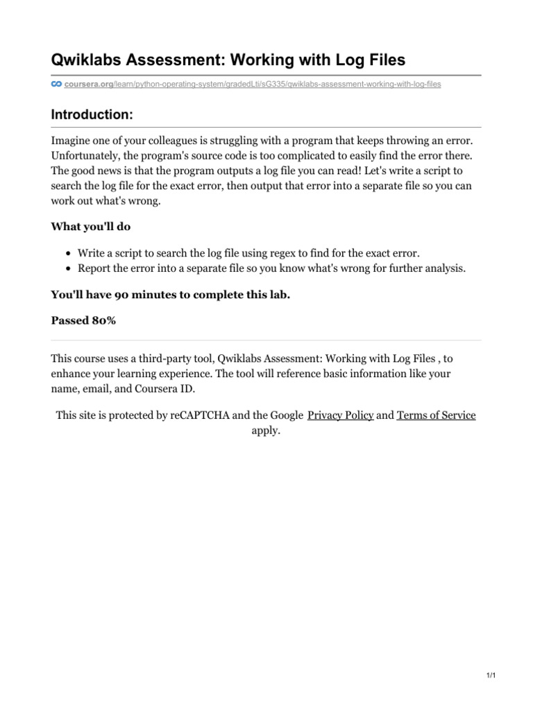 Qwiklabs Assessment Working With Log Files Pdf 7579