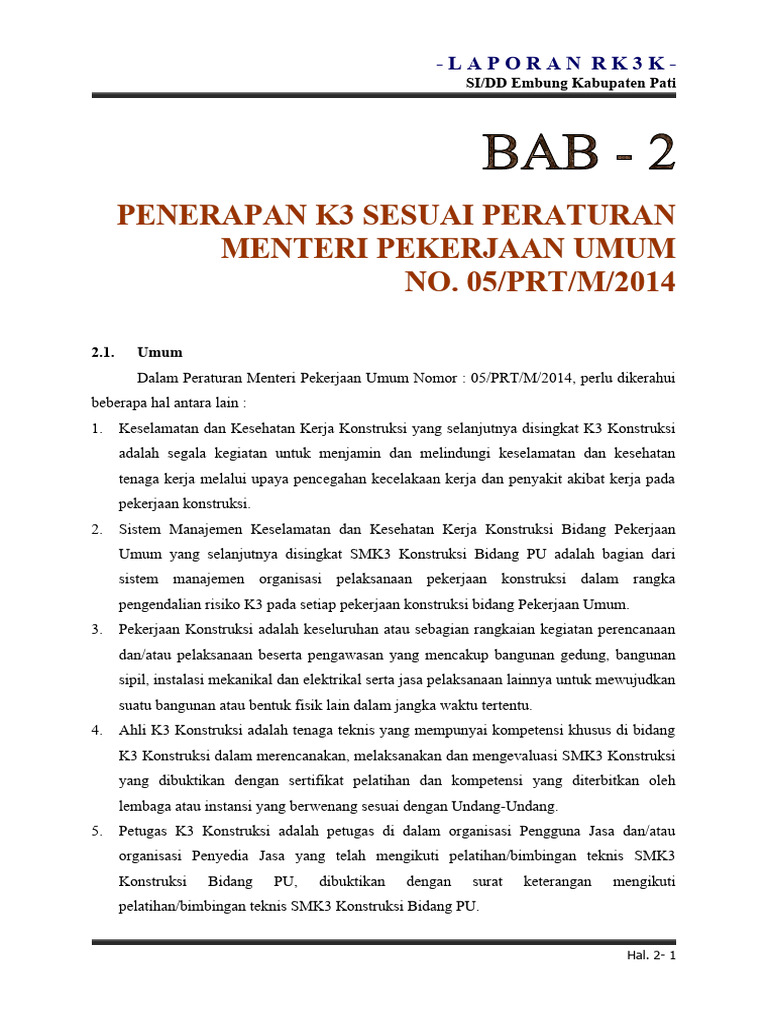Bab 2 - K3 Sesuai Permen PU | PDF