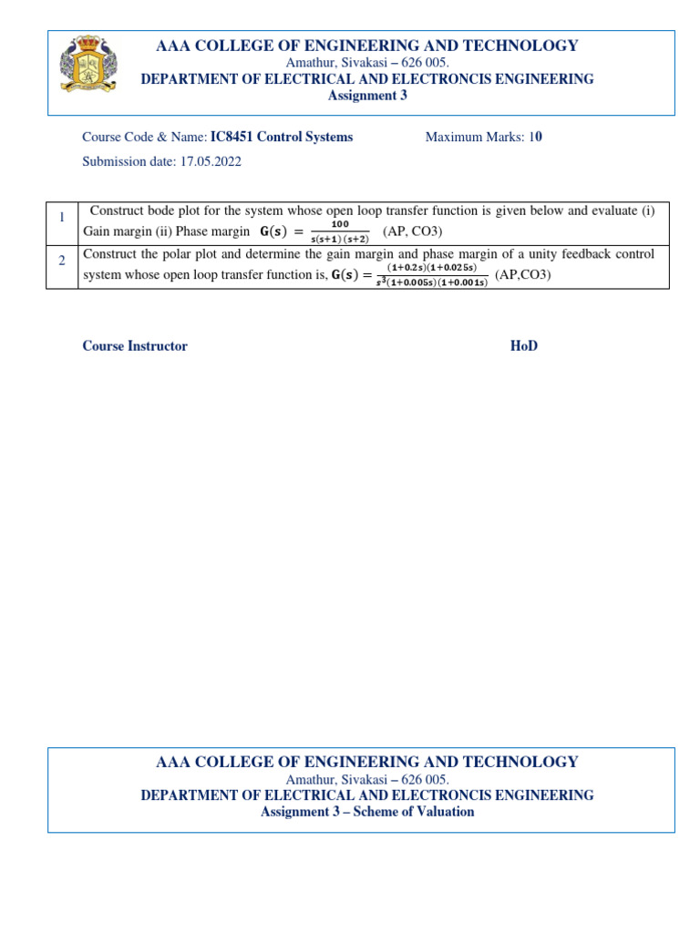 Control Systems Assignment | PDF | Teaching Methods & Materials
