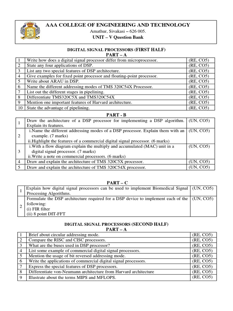 EE8591 - DSP - Unit 5 Question Bank | PDF