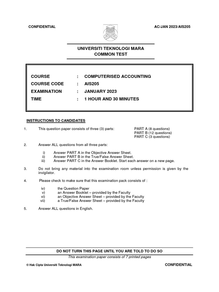 Jan 2023 Common Test AIS205 Q | PDF
