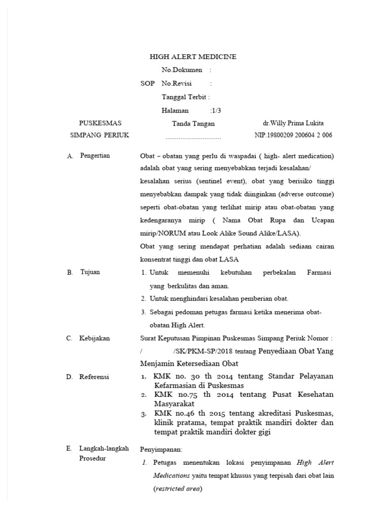 PDF Sop High Alert Medicine - Compress | PDF