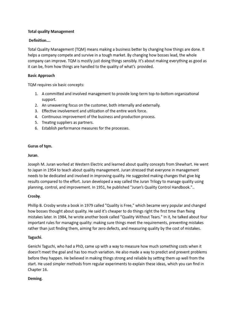 Total Quality Management Definition Download Free PDF Motivation