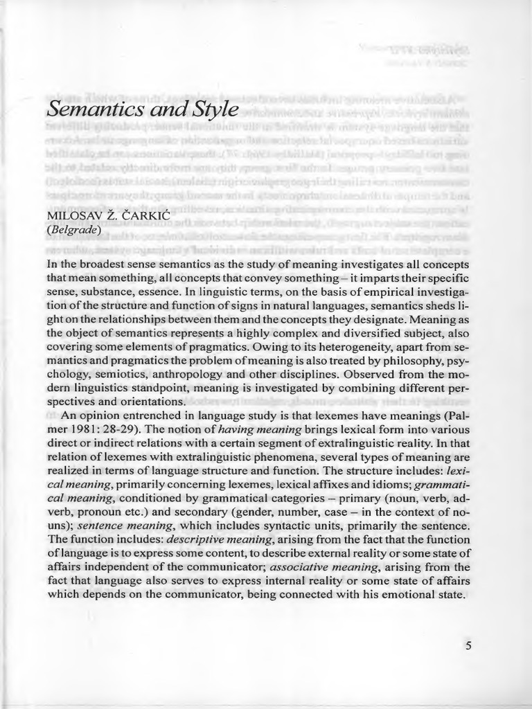 Semantics and Style | PDF | Lexicon | Linguistics