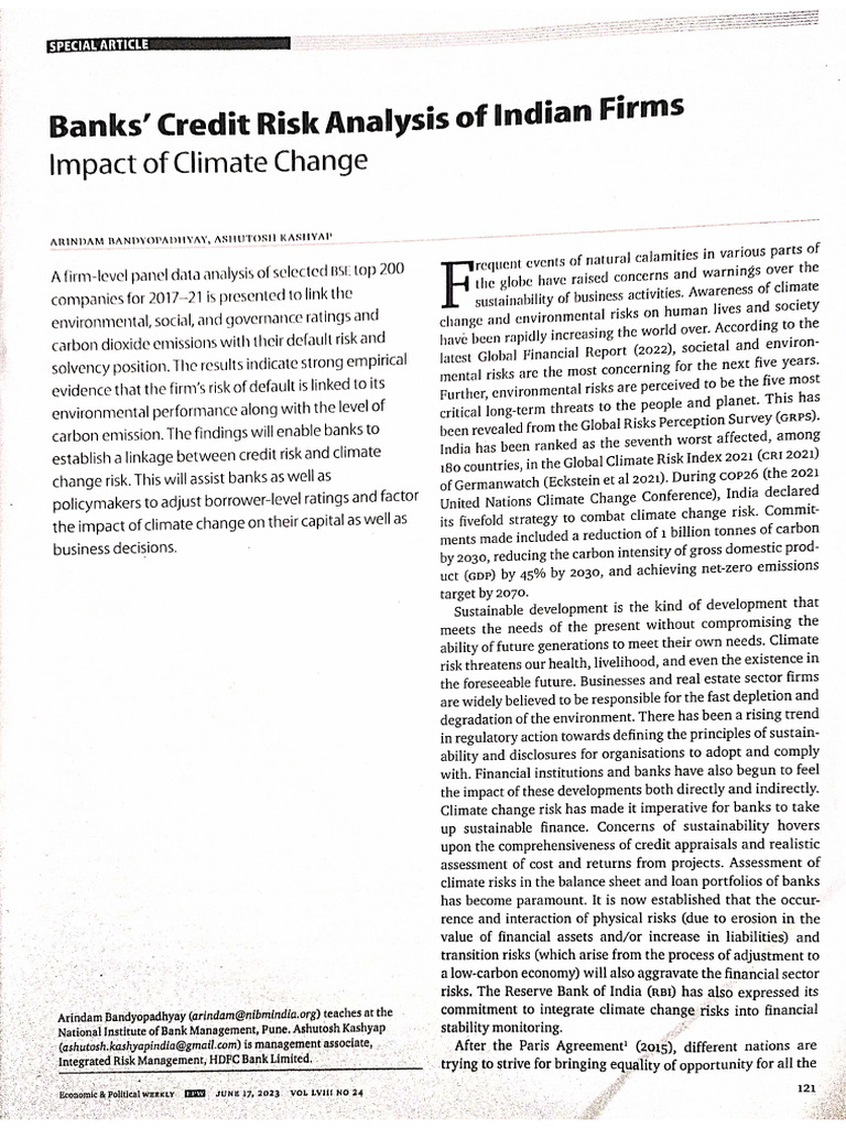 Banks' Credit Risk Analysis of Indian Firms Impact of Climate Change ...