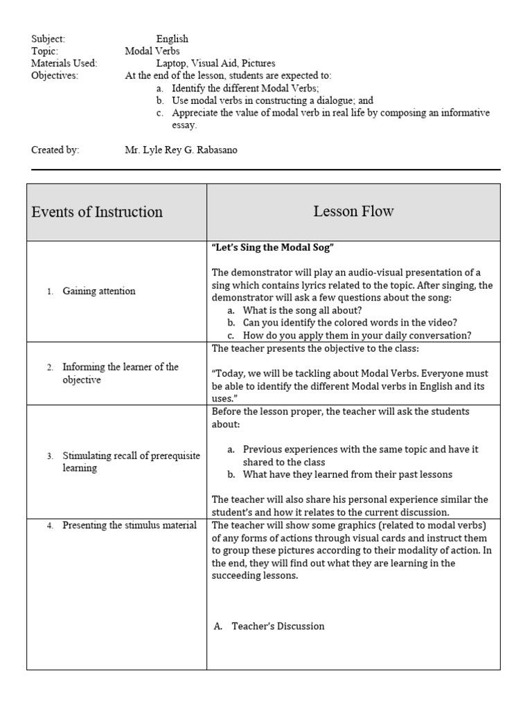 Lesson Flow Template | PDF | Learning | Verb