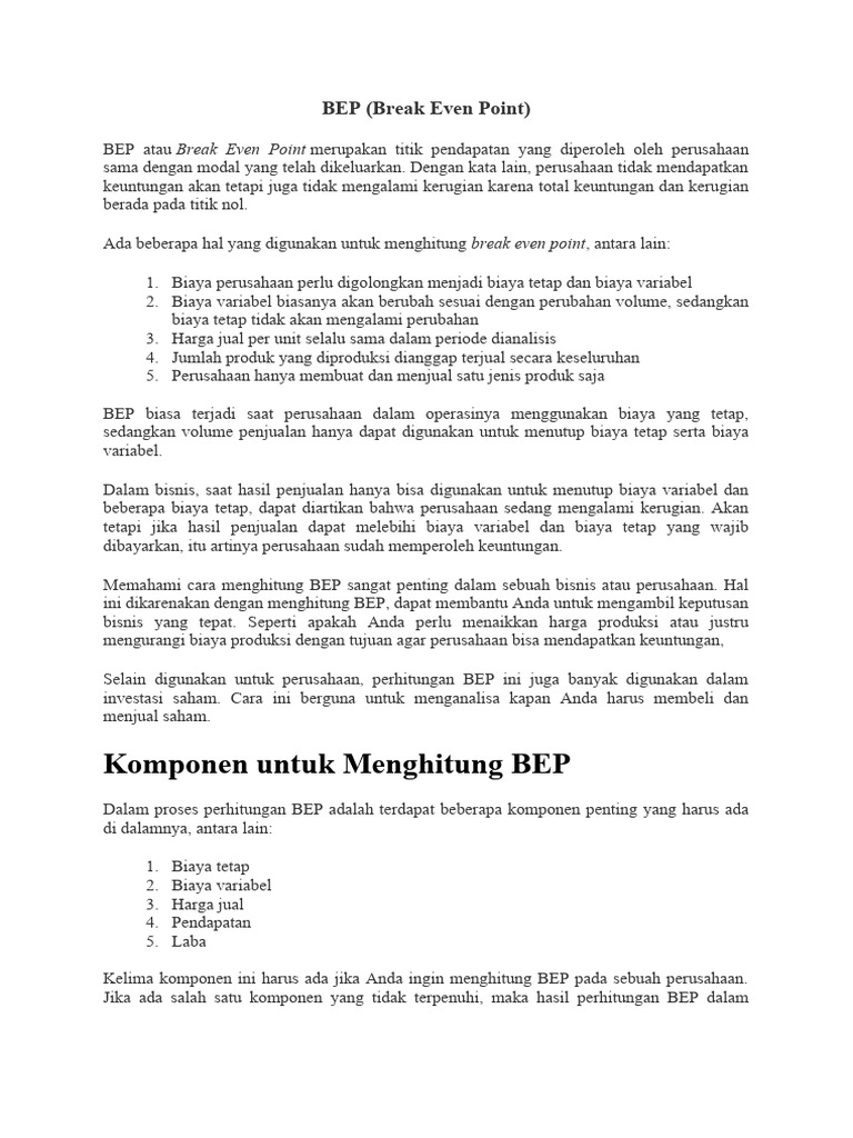Komponen Utama Perhitungan BEP | PDF | Karier & Perkembangan | Bisnis