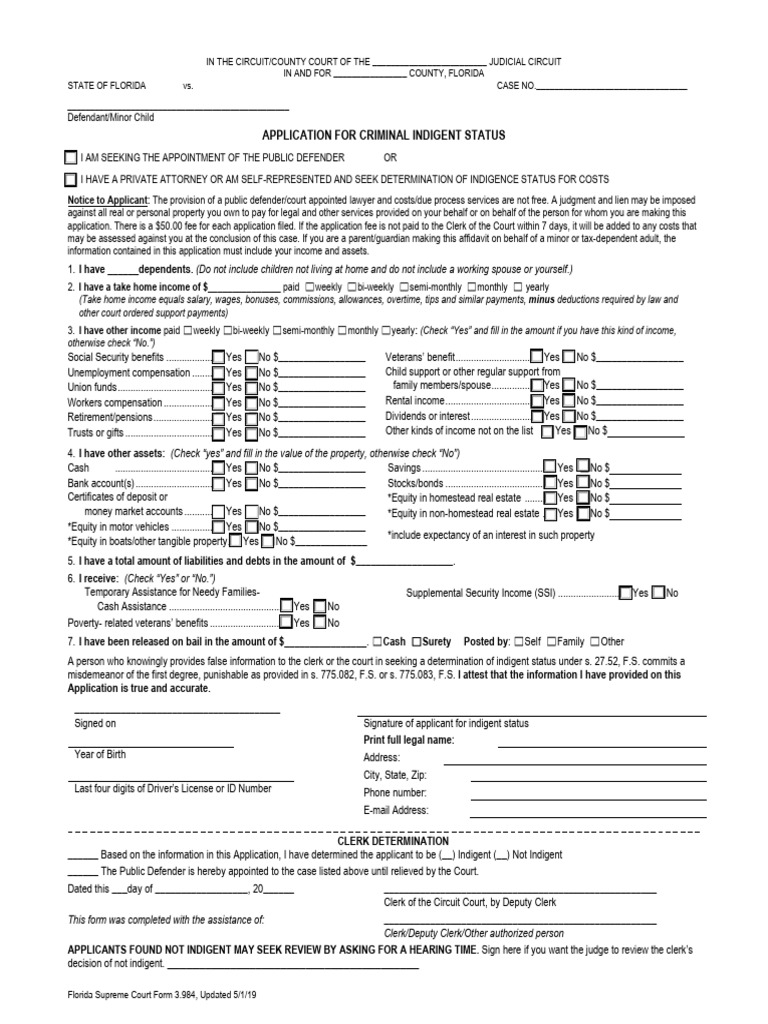 Application For Crimingal Indigent Status (PDF) - 202011131550396606 | PDF | Equity (Finance ...