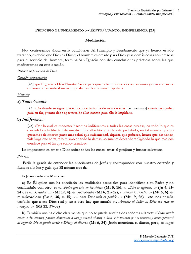 2023 - Lattanzio - Principio y Fundamento 3 Tantocuanto Indiferencia | PDF | Jesús | Amor