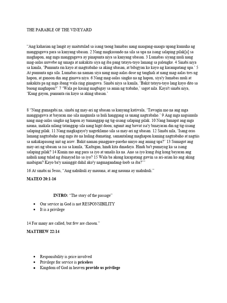 The Parable of The Vineyard | PDF