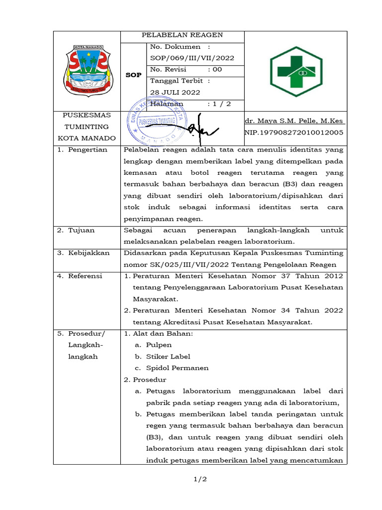 R. Sop Pelabelan Reagen | PDF