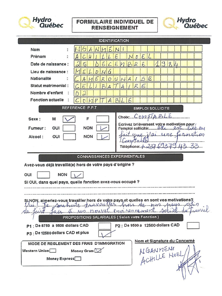 Formulaire Individuel | PDF