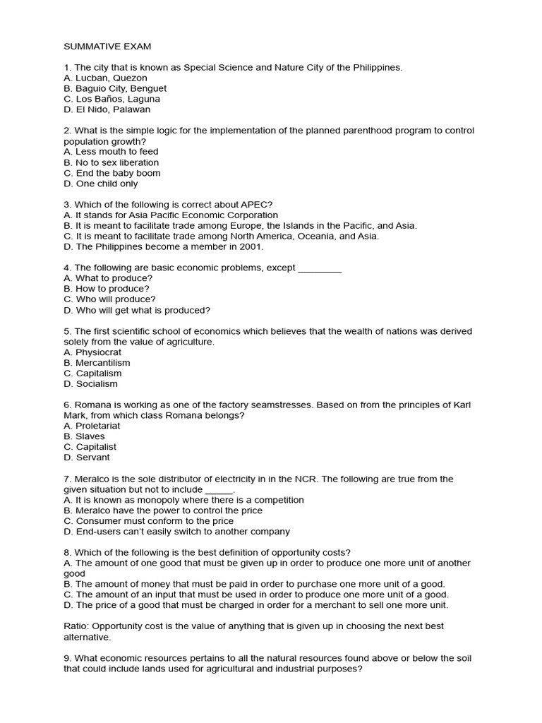 Summative Exam Question and Answer | PDF | Gross Domestic Product | Taxes
