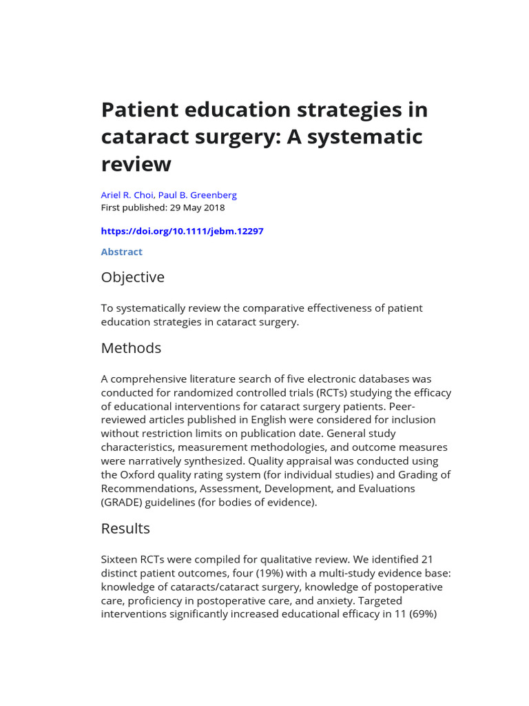 Patient Education Strategies in Cataract Surgery | PDF | Self ...