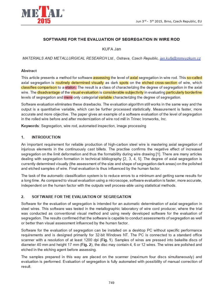 2266 Software For The Evaluation of Segregation in Wire Rod | PDF ...