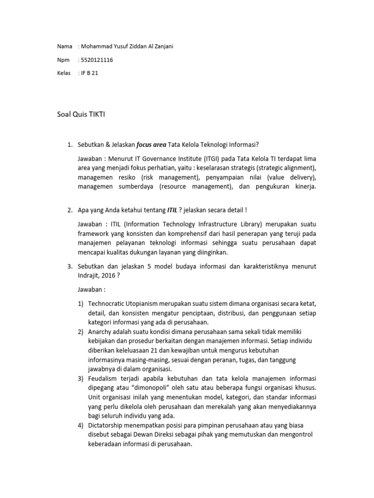 Quis TKTI - Mohammad Yusuf Ziddan Al Zanjani | PDF