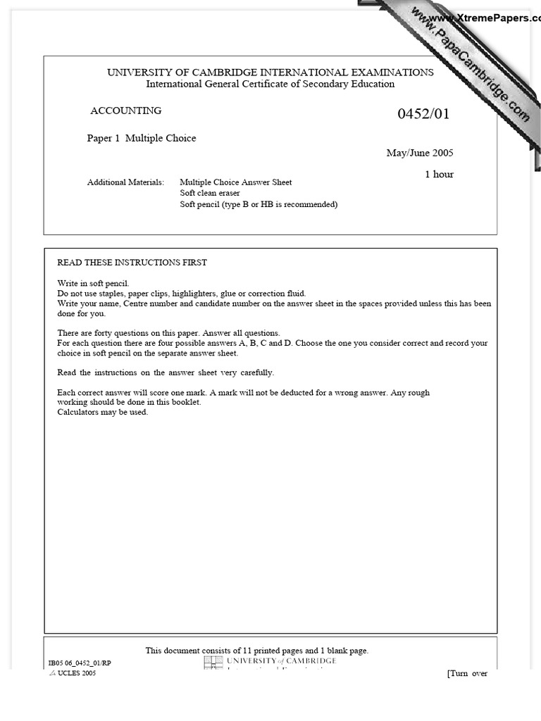 Cambridge IGCSE Accounting MCQ Paper | PDF