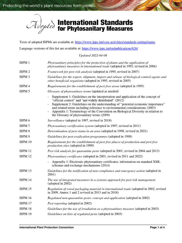 ISPM List en 2022-04-08 | PDF