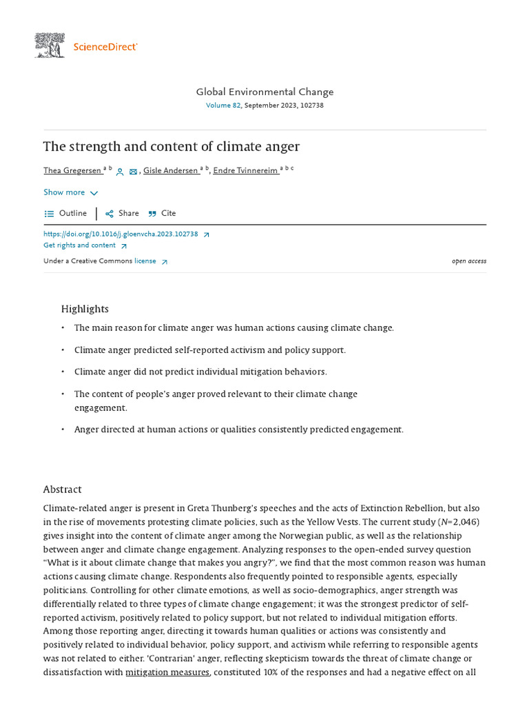 The Strength and Content of Climate Anger - ScienceDirect | PDF ...