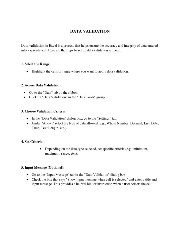 Data Validation Steps in Excel | PDF