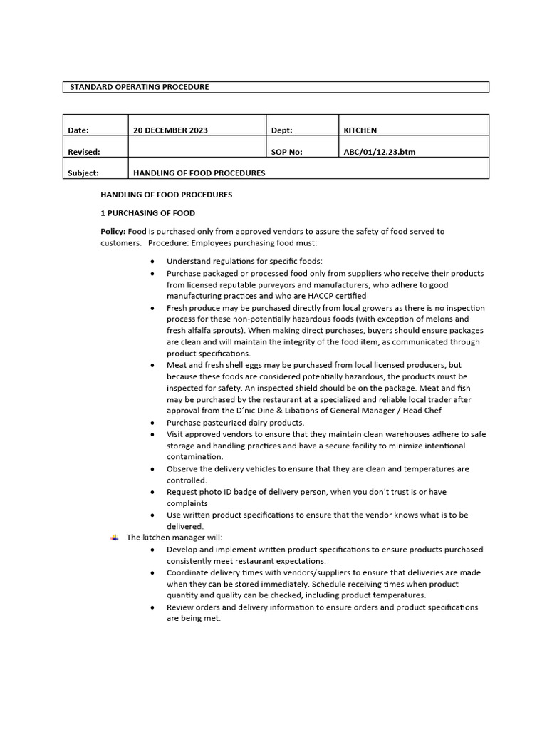 Dnic Sop Kitchen Department | PDF | Thermometer | Cooking