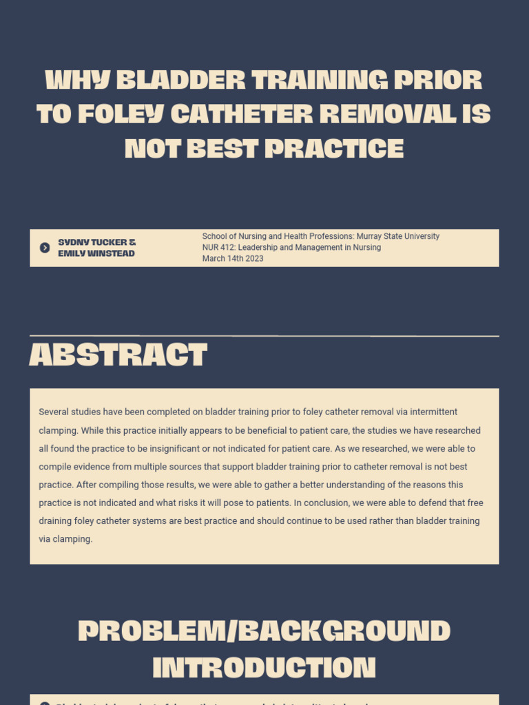Why Bladder Training Prior To Foley Catheter Removal Is Not Best | PDF | Medicine | Surgical ...