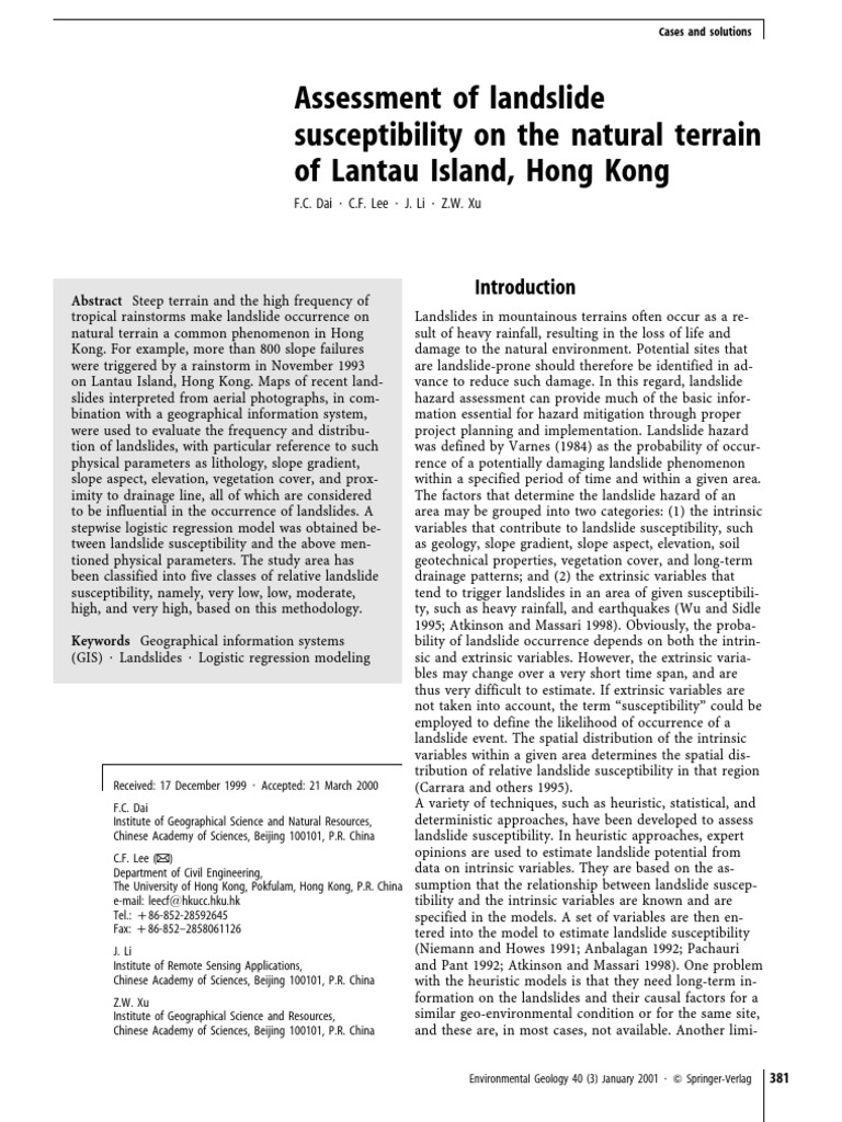 Assessment of Landslide Susceptibility On The Natural Terrain of Lantau Island, Hong Kong | PDF ...