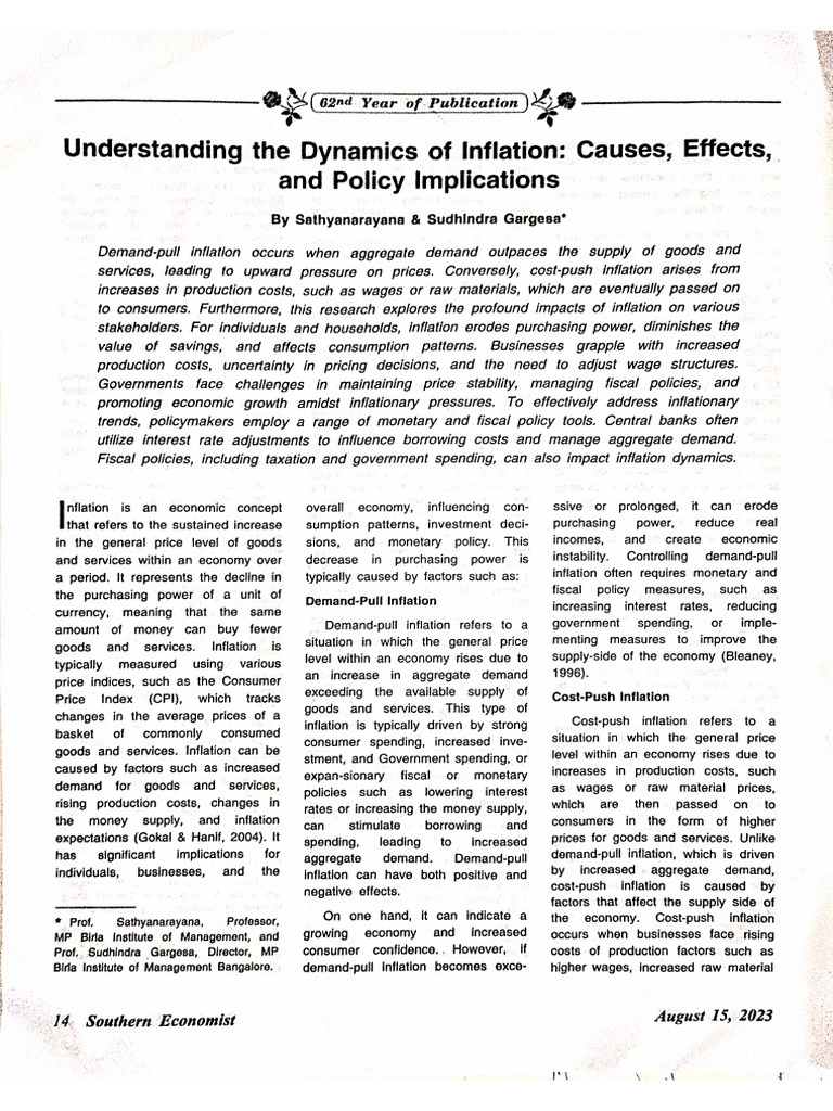 Understanding The Dynamics of Inflation Causes, Effects, and Policy Implications. - Southern ...