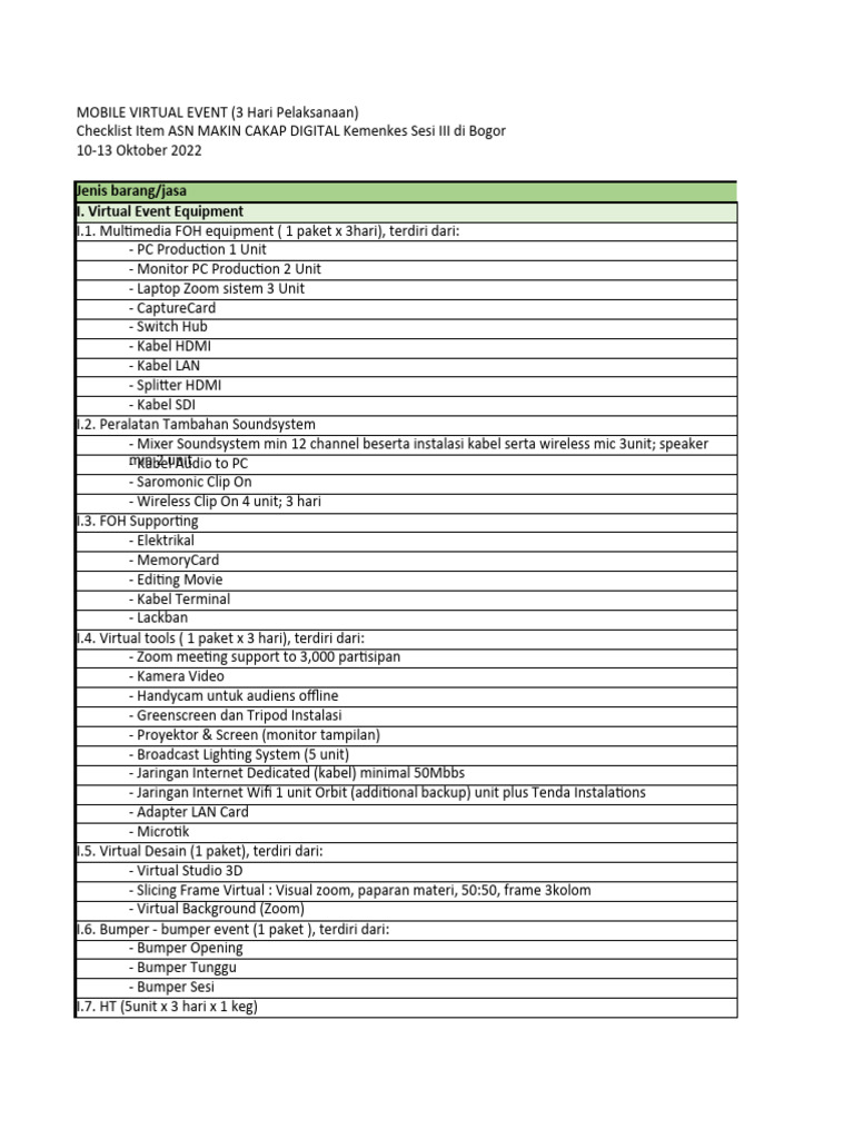 Jenis Barang/jasa I. Virtual Event Equipment | PDF | Computer Networking | Computing