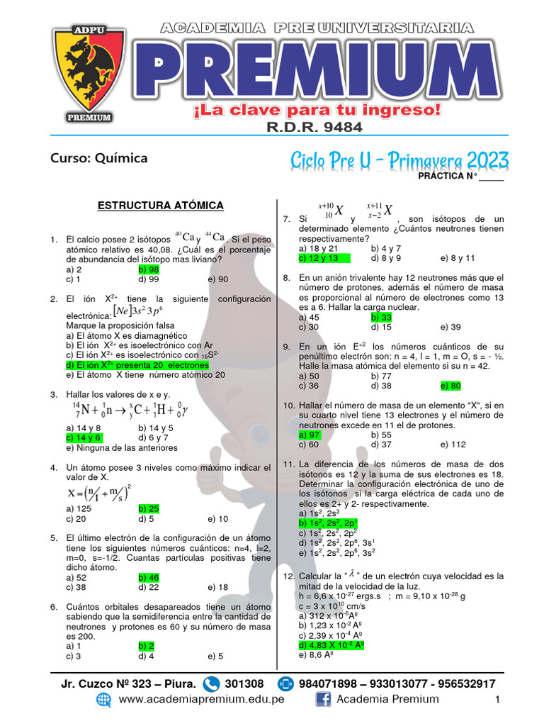 QUIMICA-PRE U-INV23-03 ESTRUCTURA ATOMICA Claves | PDF | Electrón | Átomos