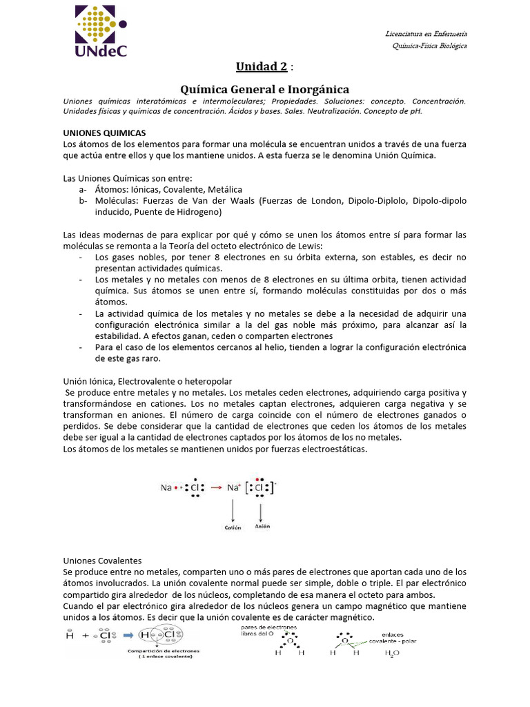 2.1 - U2 Quimica General e Inorganica | PDF | Polaridad química | Concentración
