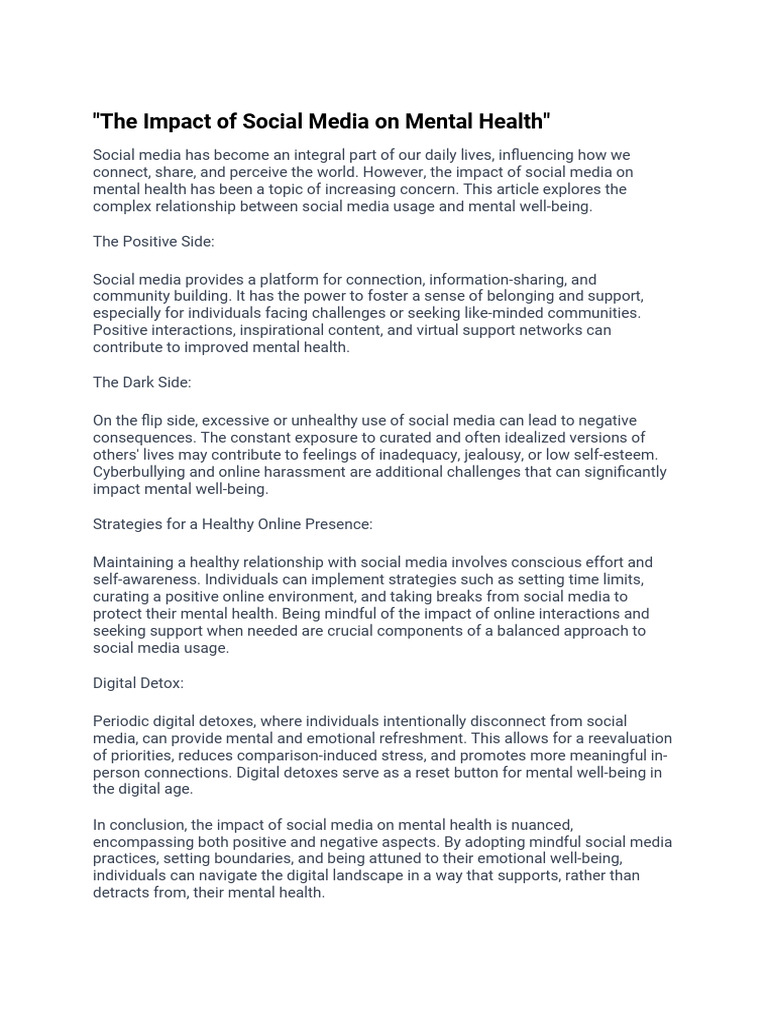 Social Media's Mental Health Effects | PDF | Self-Improvement